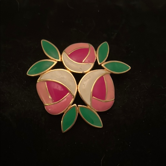 Monet | Jewelry | Vintage Monet Gold Plated Pink Enamel Rose Flower ...
